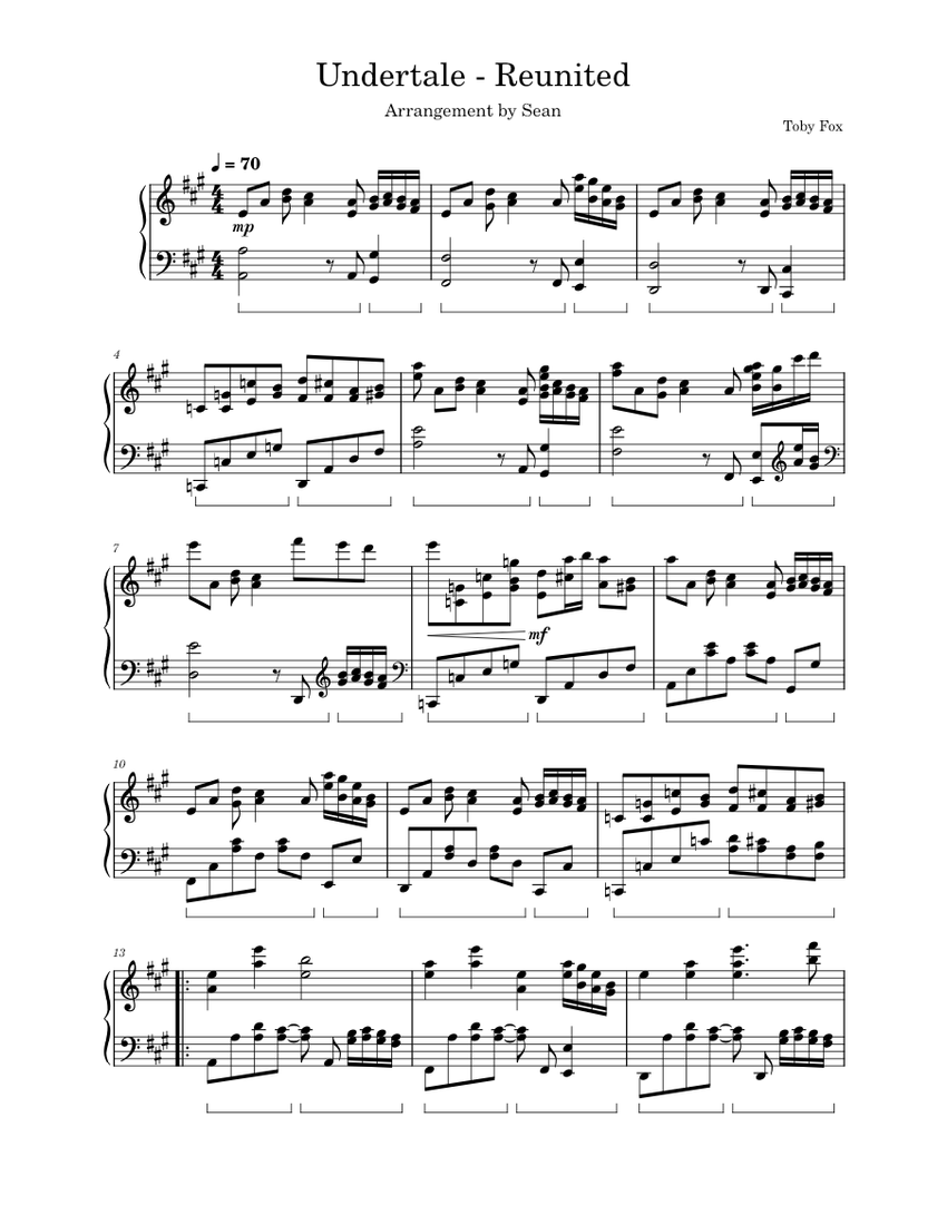 Undertale - Reunited – Toby Fox Sheet music for Piano (Solo ...