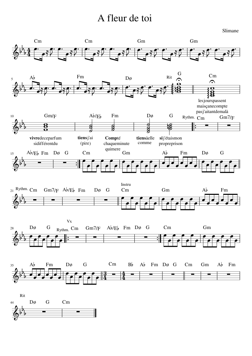 A fleur de toi Sheet music for Piano (Solo) Easy | Musescore.com