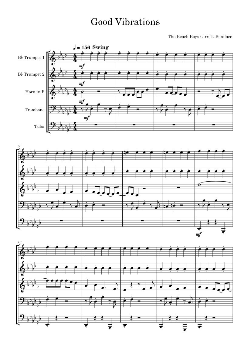 Good Vibrations for Brass Quintet Sheet Music for Trombone, Tuba ...