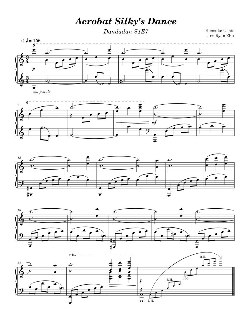 Acrobat Silky's Dance | Dandadan S1E7 Sheet Music for Piano (Solo) easy ...