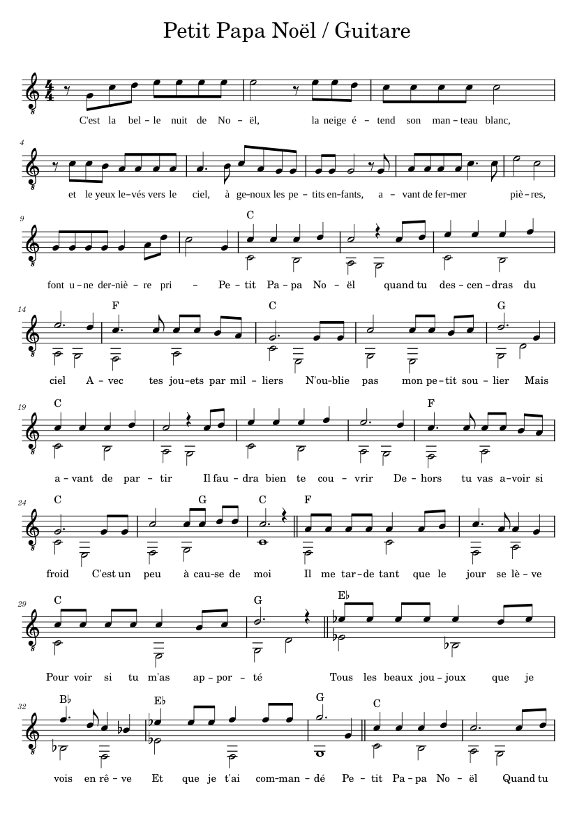 Petit Papa Noel - guitare arpege Sheet Music with Chords for Guitar ...