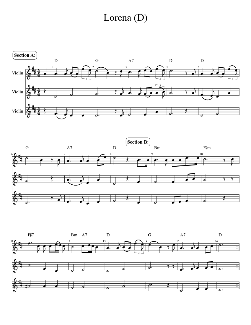 Lorena (D) Sheet music for Violin (Mixed Trio) | Musescore.com