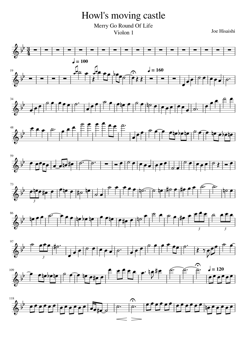 Howl's Moving Castle – Joe Hisaishi Violon 1 Sheet Music for Violin ...
