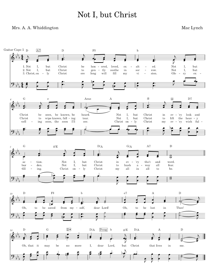 Not I, but Christ - Mac Lynch Sheet music for Synthesizer (Mixed Duet ...