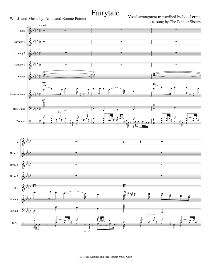 Fairytale - Pointer Sisters Sheet music for Piano, Guitar, Bass guitar ...