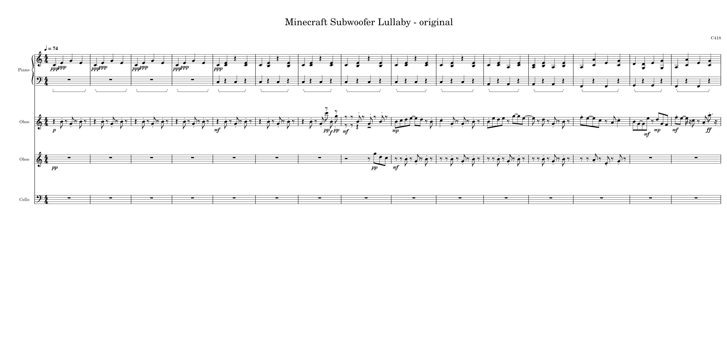 Subwoofer Lullaby original Sheet music for Piano, Oboe, Cello, Harp ...