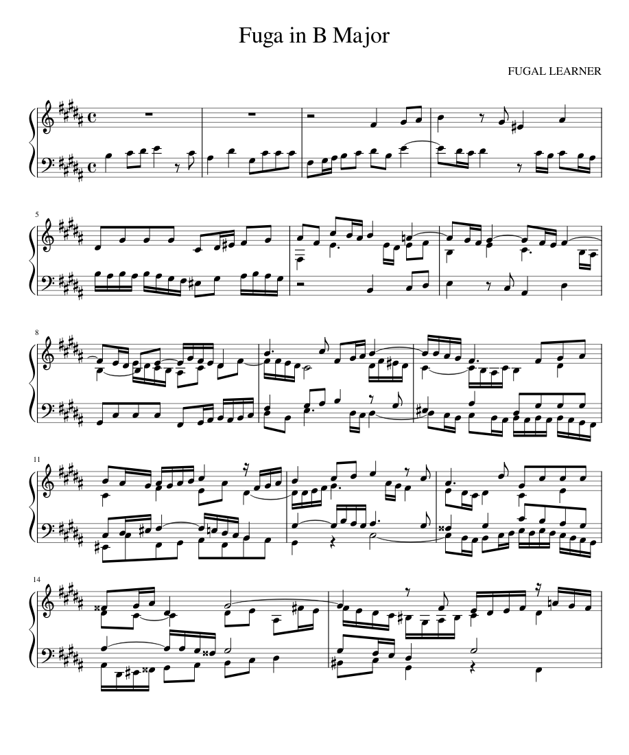 Fuga in B Major Sheet music for Piano (Solo) | Musescore.com