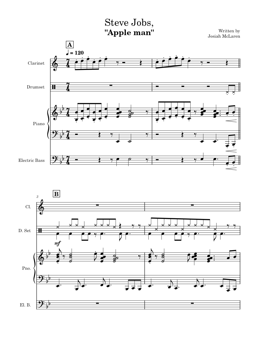 Steve Jobs Sheet music for Piano, Bass guitar, Drum group, Clarinet ...