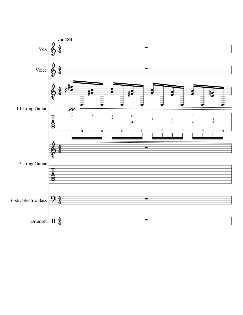 metal Sheet music for Vocals, Guitar, Bass guitar, Drum group (Mixed ...