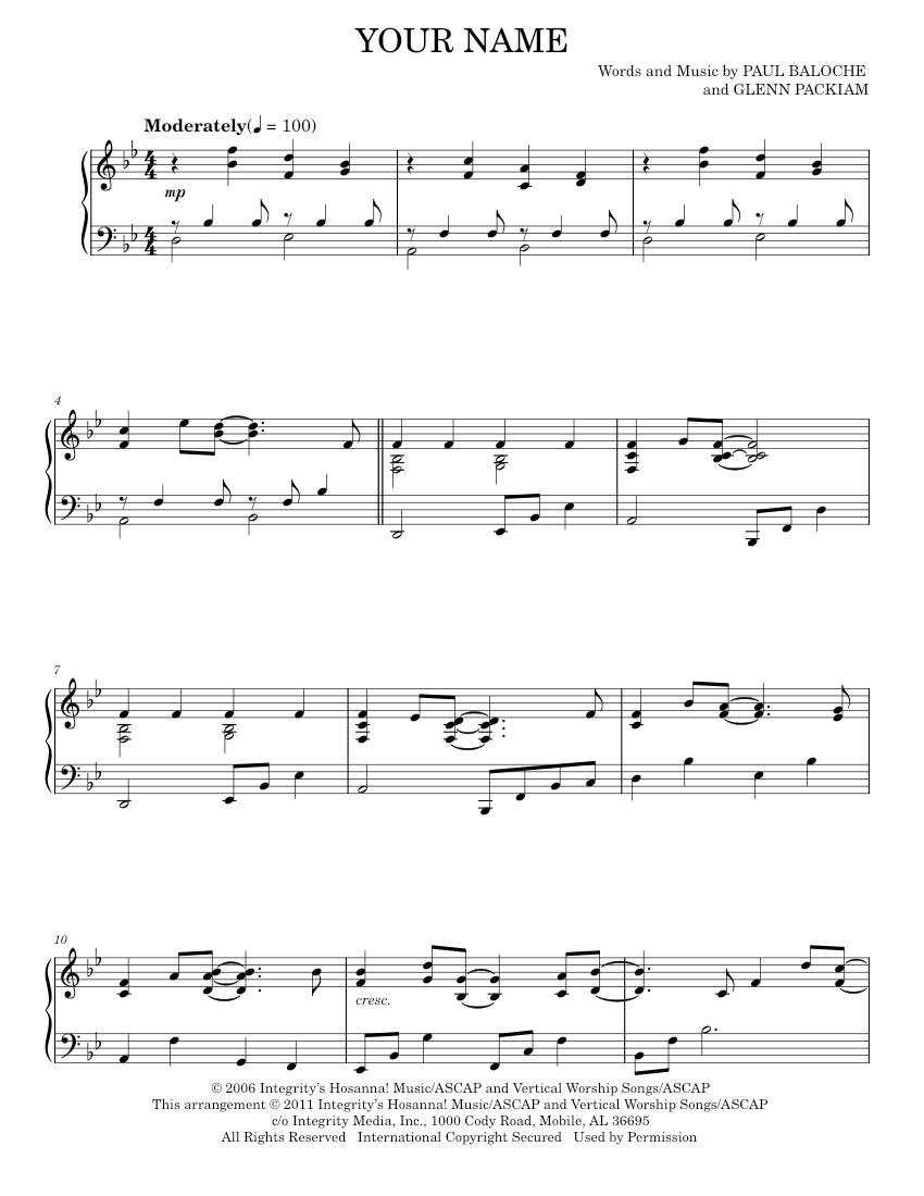 Your Name Sheet music for Piano: Music Notes