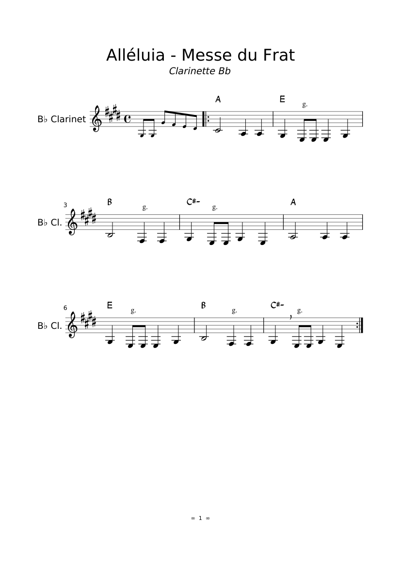 Alléluia - Messe du Frat – n.c. Sheet music for Clarinet in b-flat ...