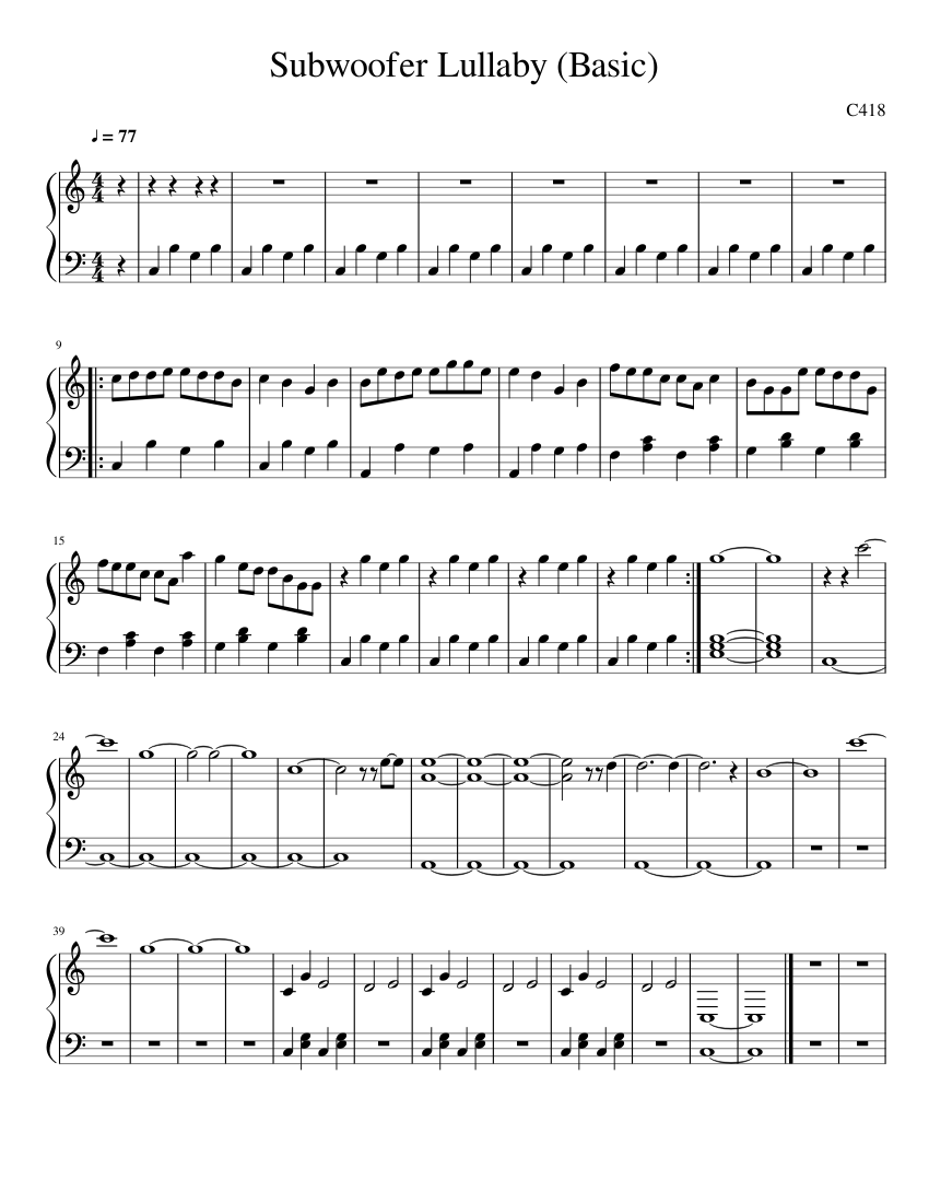 Minecraft C418: Subwoofer Lullaby Basic Sheet music for Piano (Solo ...