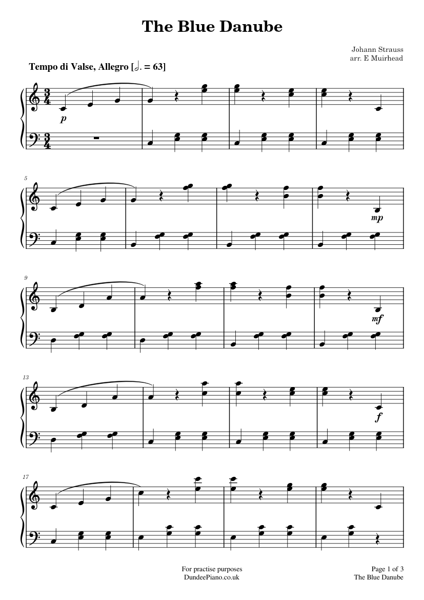 The Blue Danube Waltz – Misc tunes Sheet Music for Piano (Solo) Easy ...