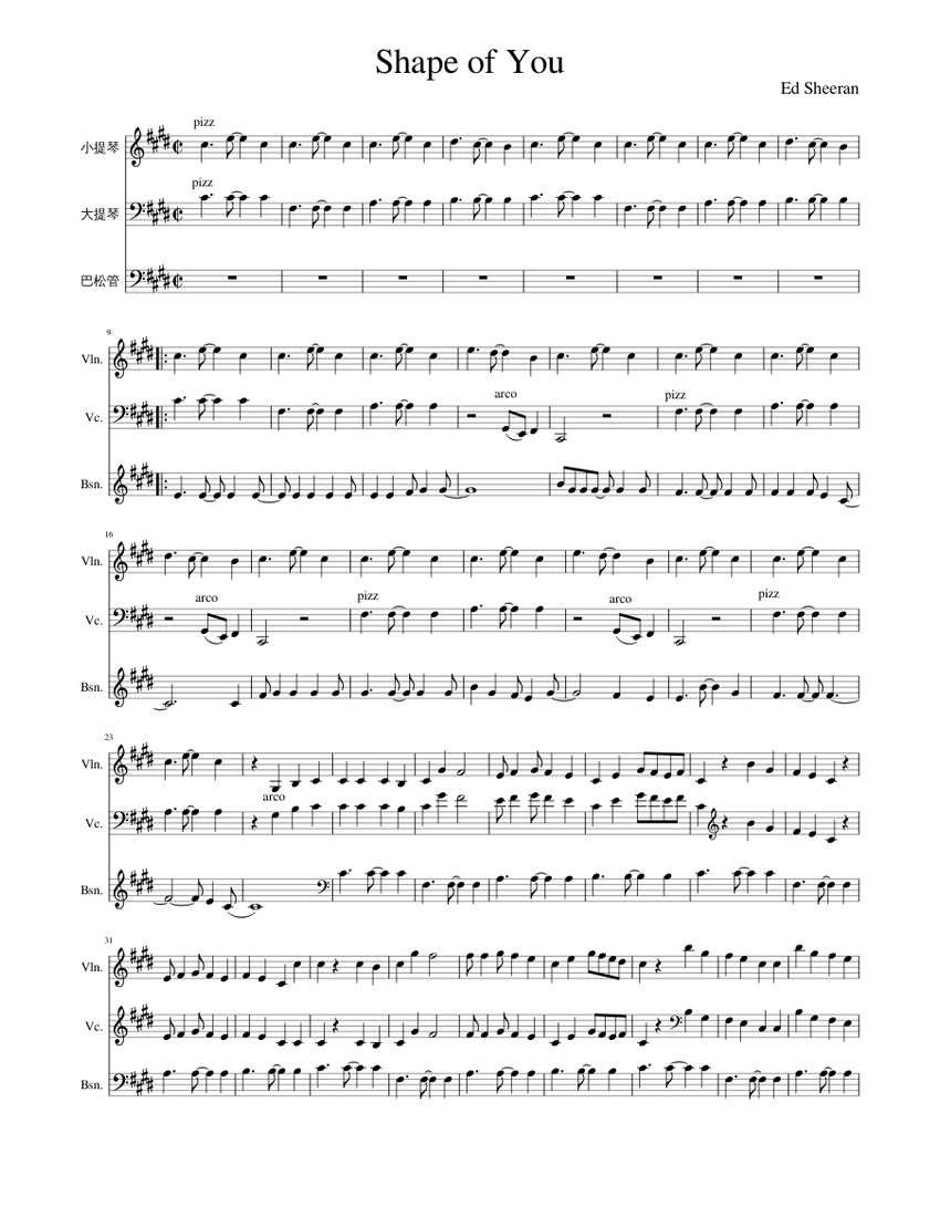 Shape of You Sheet music for Bassoon, Violin, Cello (Mixed Trio ...