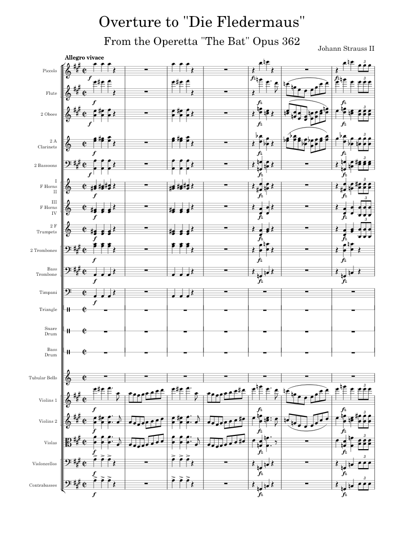 Die Fledermaus Op.362 (Overture), by Johann Strauss II Sheet Music for ...