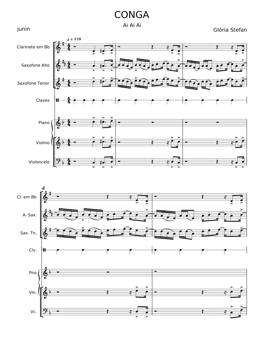 Conga - Glória Stefan Sheet Music for Piano, Saxophone alto, Saxophone ...