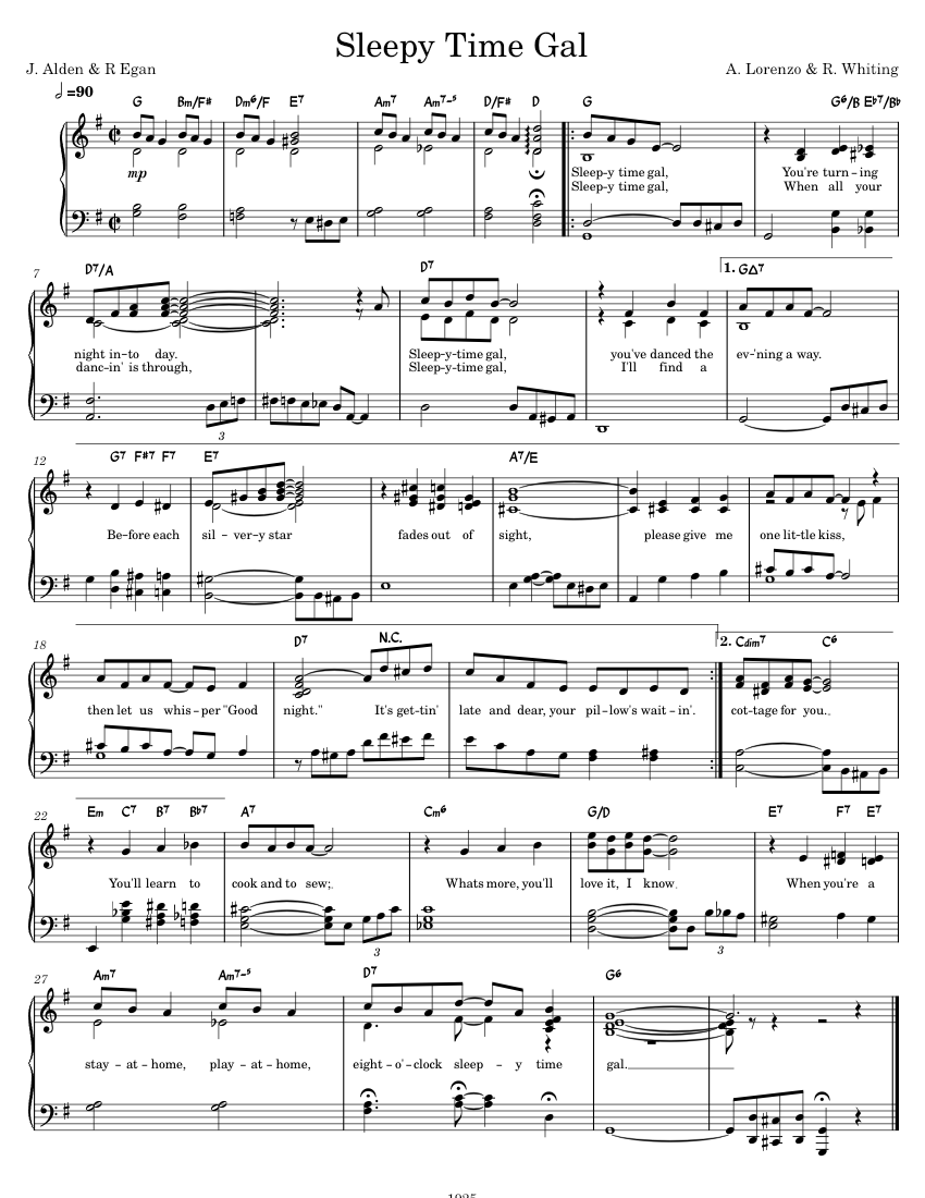 Sleepy Time Gal – Alden, Eagan, Lorenzo, Whiting Sheet Music with ...