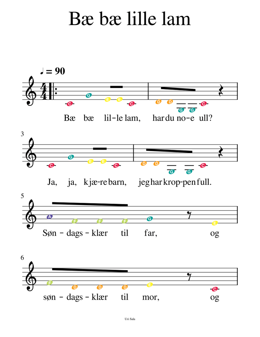 Bæ Bæ lille lam Sheet music for Vocals (Solo) | Musescore.com