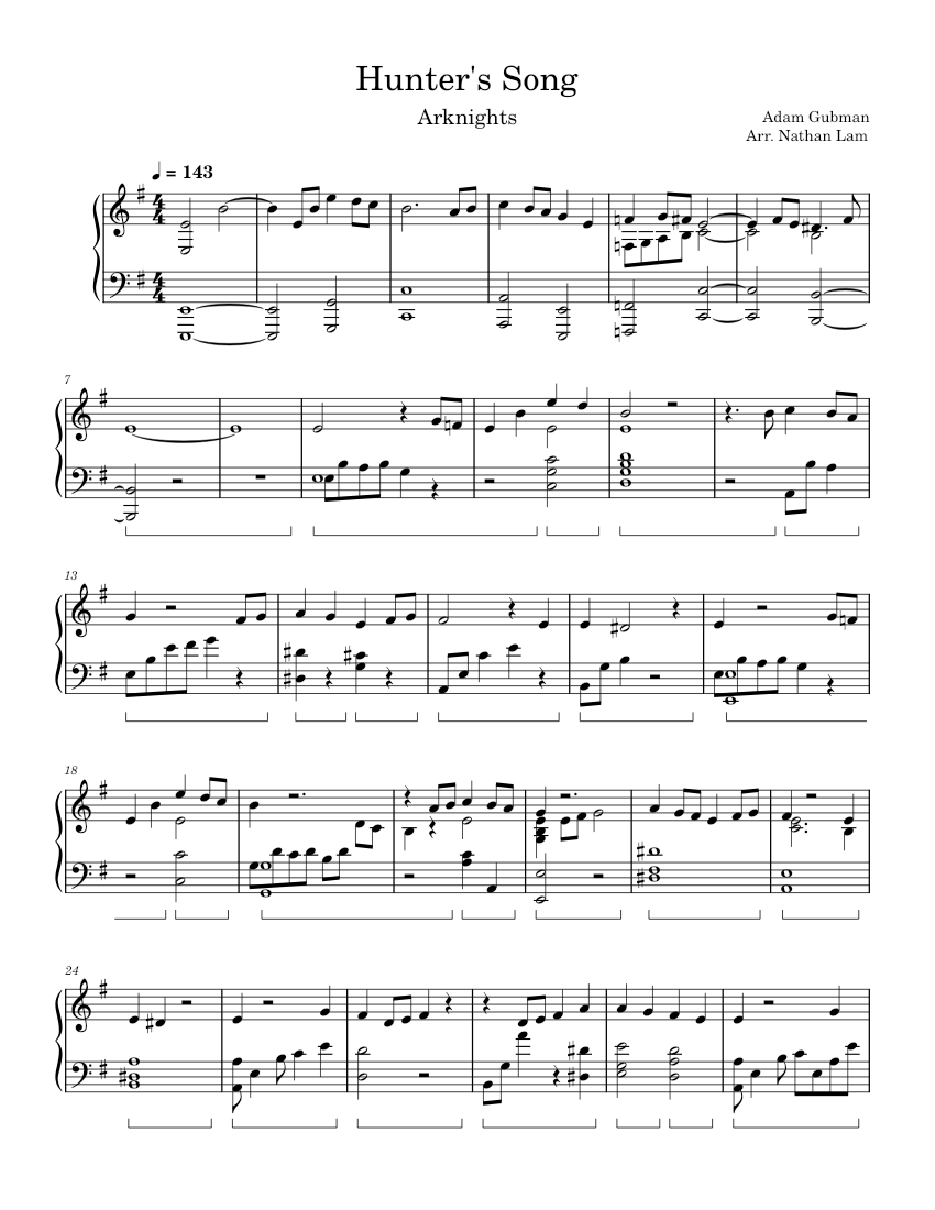 Hunter's Song - Arknights Sheet Music for Piano (Solo) | MuseScore.com