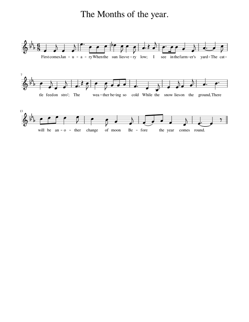 The Months of the year. Sheet music for Piano (Solo) Easy | Musescore.com
