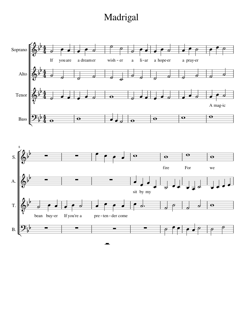 Madrigal Sheet music for Soprano, Alto, Tenor, Bass voice (SATB ...
