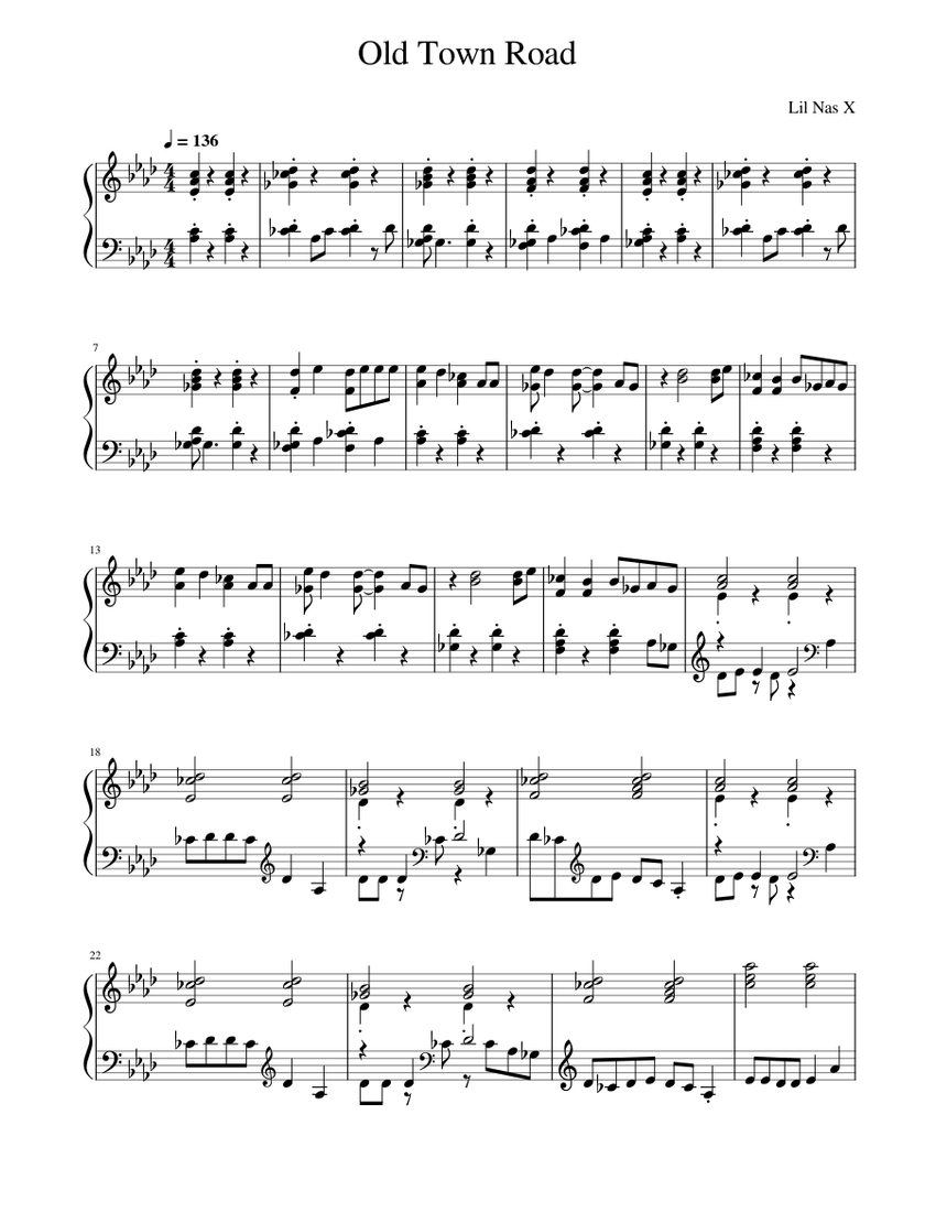 Old town road – Lil Nas X Sheet music for Piano (Solo) Easy | Musescore.com