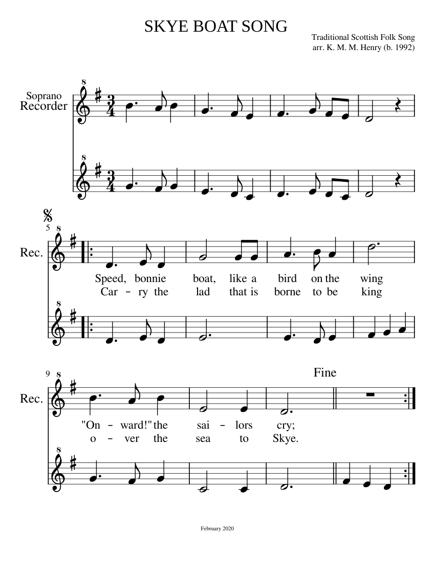 Skye Boat Song Sheet music for Recorder (Solo) | Musescore.com