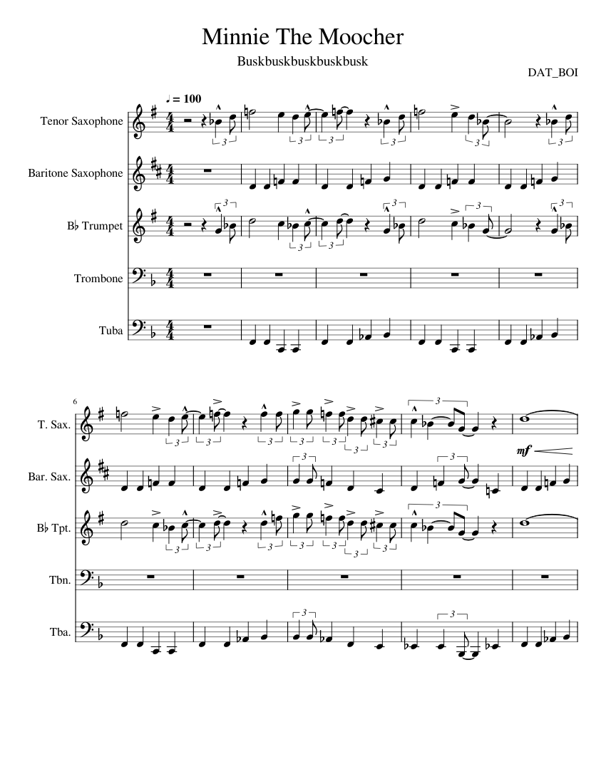 Minnie The Moocher Wayward Tigers Sheet music for Trombone, Tuba ...