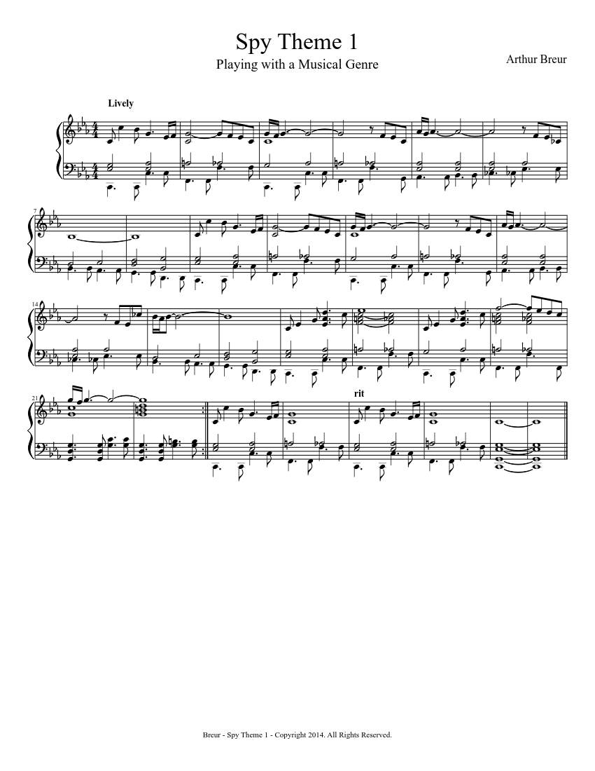 Spy Theme 1 (Original Composition) Original Version Sheet music for ...