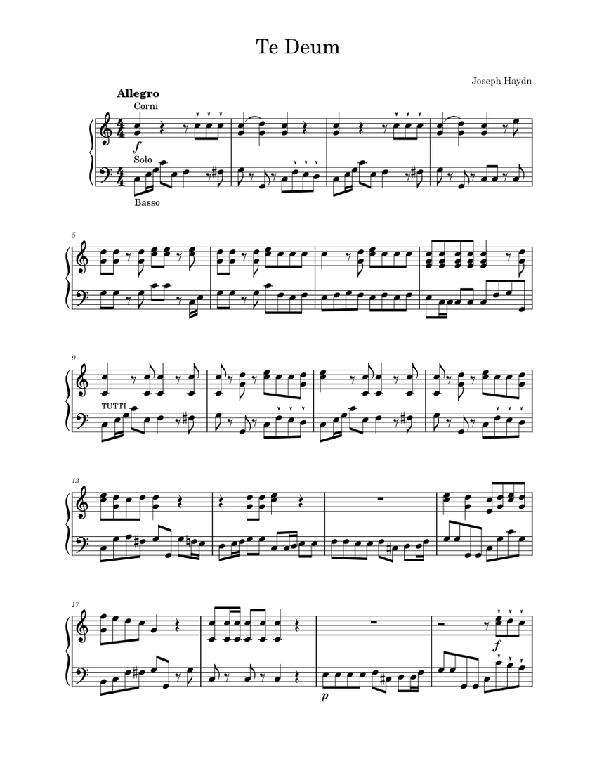 Te Deum in C major, Hob.XXIIIc:2 – Joseph Haydn Te Deum Sheet music for Piano (Solo) | Musescore.com
