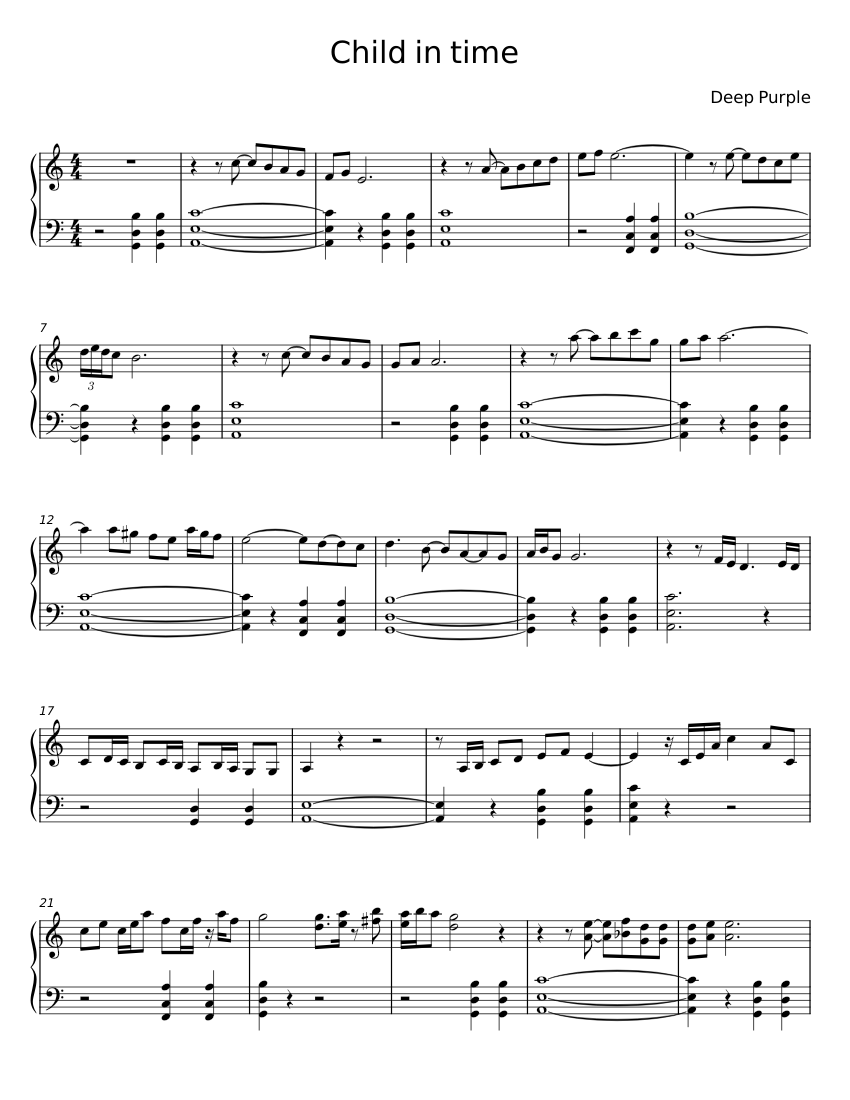 Child in time - Deep Purple Sheet music for Piano (Solo) | Musescore.com