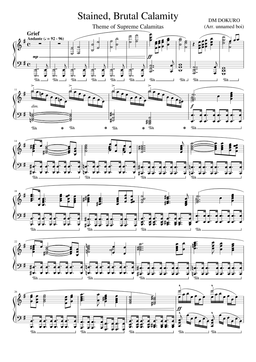 Terraria Calamity Mod OST | DM DOKURO - Stained, Brutal Calamity | Piano solo Sheet Music for ...