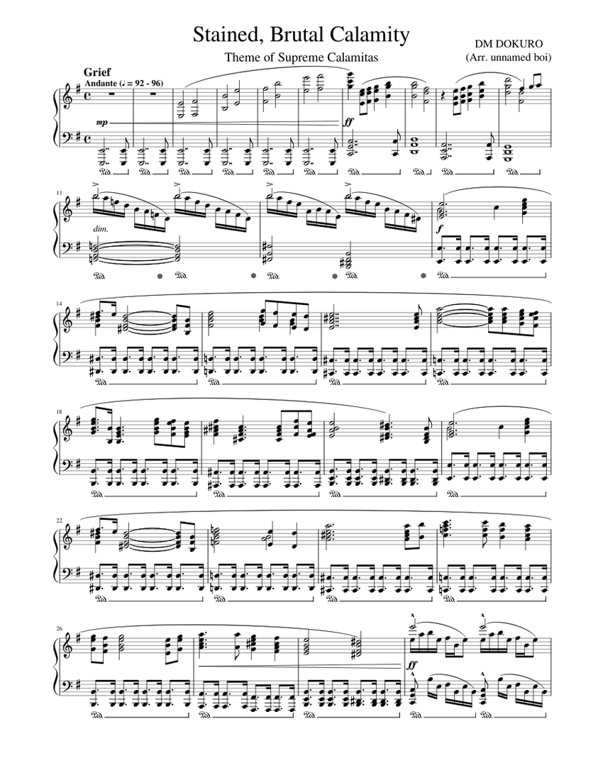 Terraria Calamity Mod OST | DM DOKURO - Stained, Brutal Calamity | Piano solo Sheet music for ...