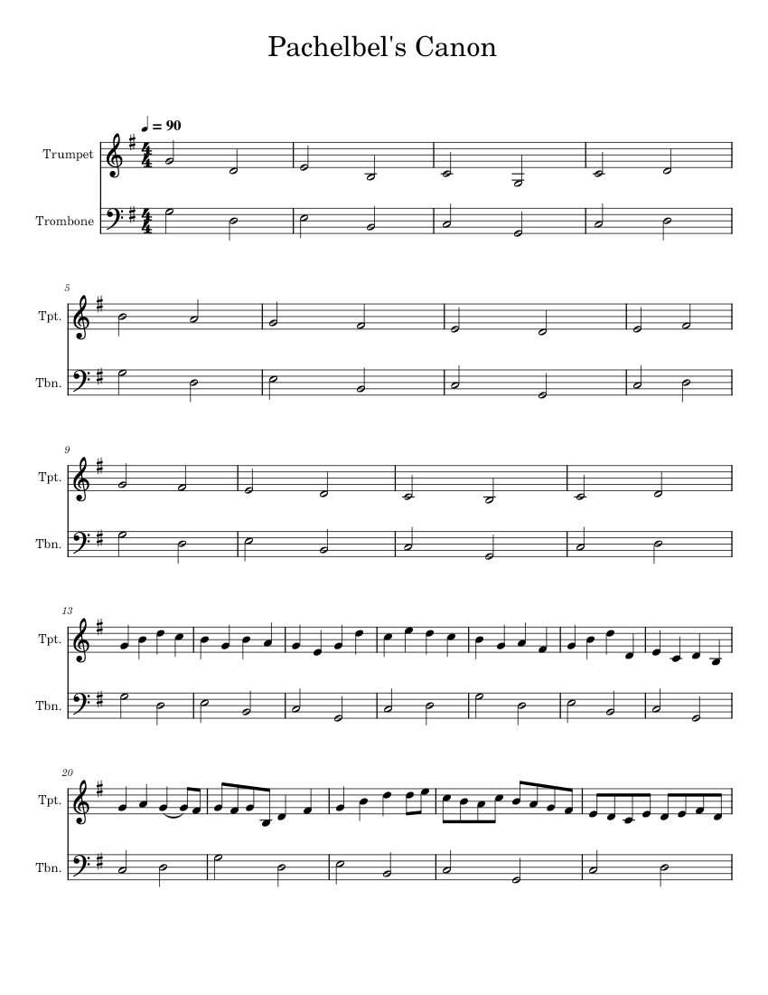 Pachelbel's Canon for Trumpet and Trombone Sheet music for Trombone ...