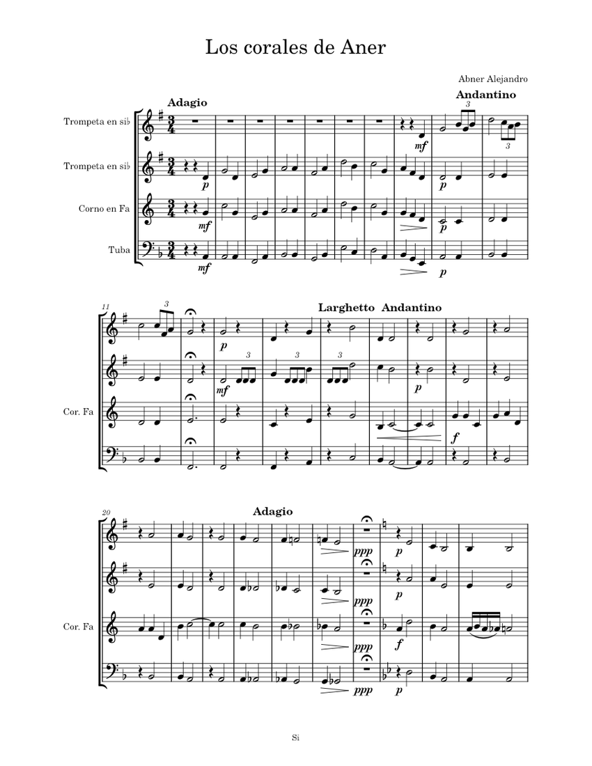 Tannhäuser - pilgrims chorus – Richard Wagner Corales de Aner Sheet music for Tuba, Trumpet in b ...