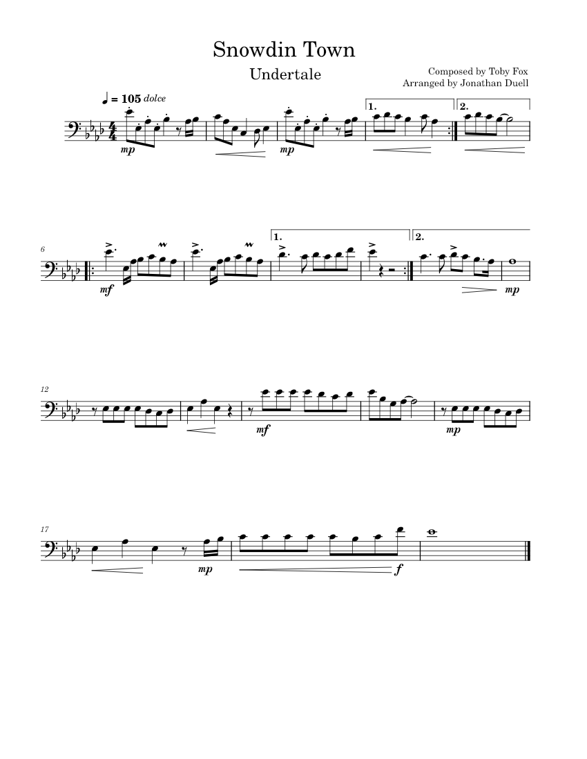 Snowdin Town – Toby Fox – Undertale OST: 022 for Cello Solo Sheet music ...