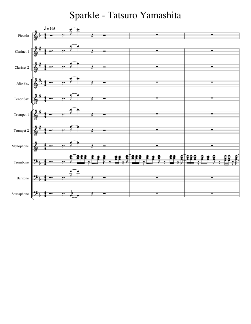 Sparkle – Tatsuro Yamashita Sheet music for Trombone, Mellophone, Flute ...