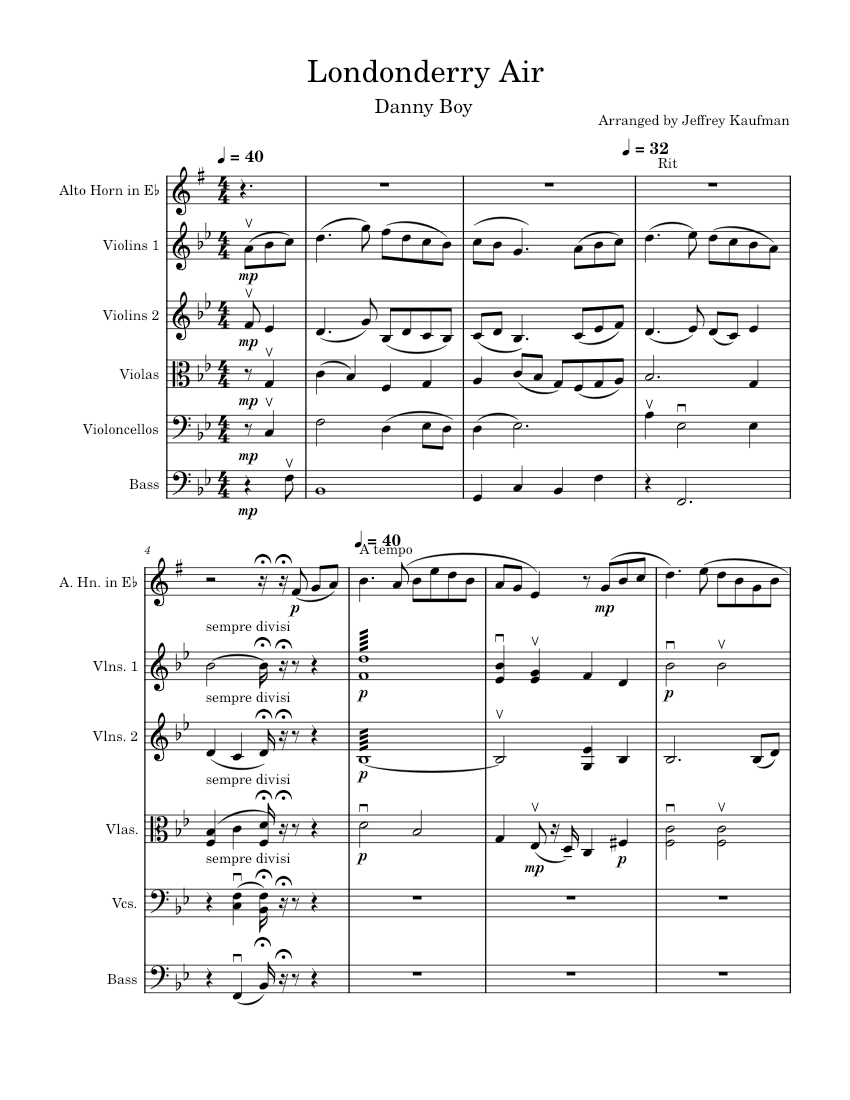Londonderry Air Sheet Music for French horn, Bass guitar, Strings group ...