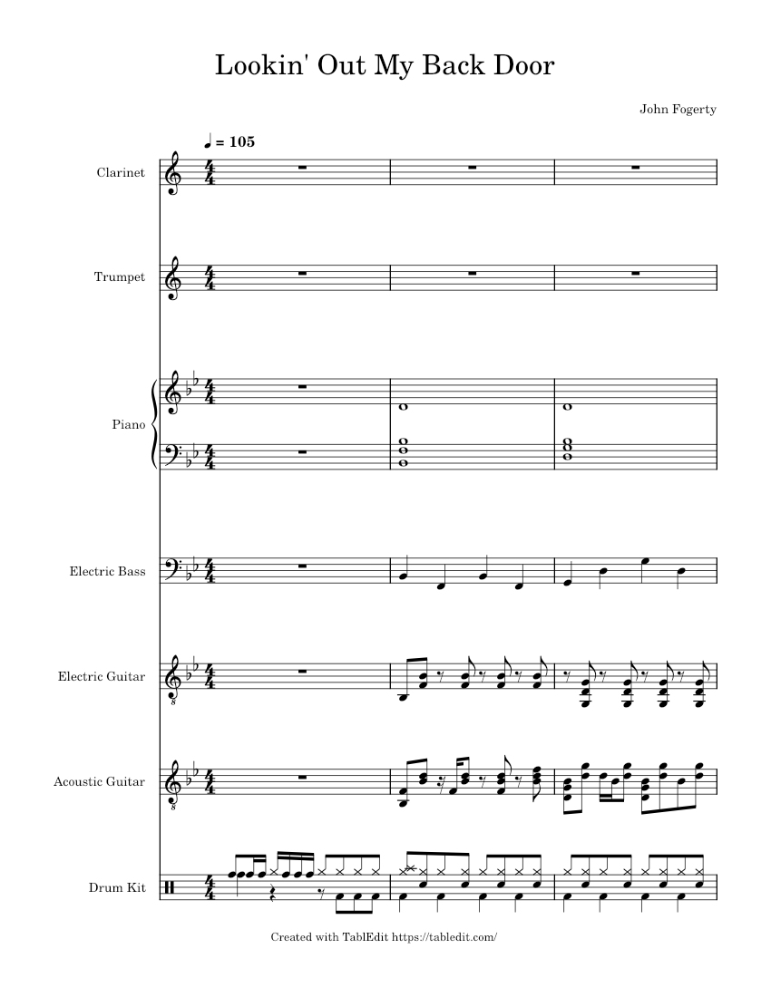 Lookin Out My Back Door Sheet music for Piano, Guitar, Bass guitar ...