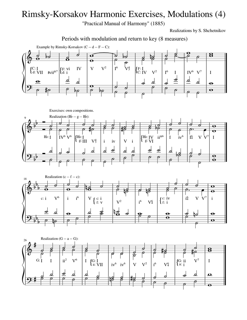 Rimsky-Korsakov Harmonic Exercises, Modulations (4) Sheet music for ...