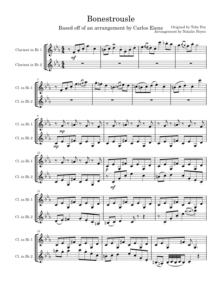 Bonetrousle – Toby Fox Bonetrousle Clarinet duet– Toby Fox Bonestrousle Sheet music for Clarinet ...