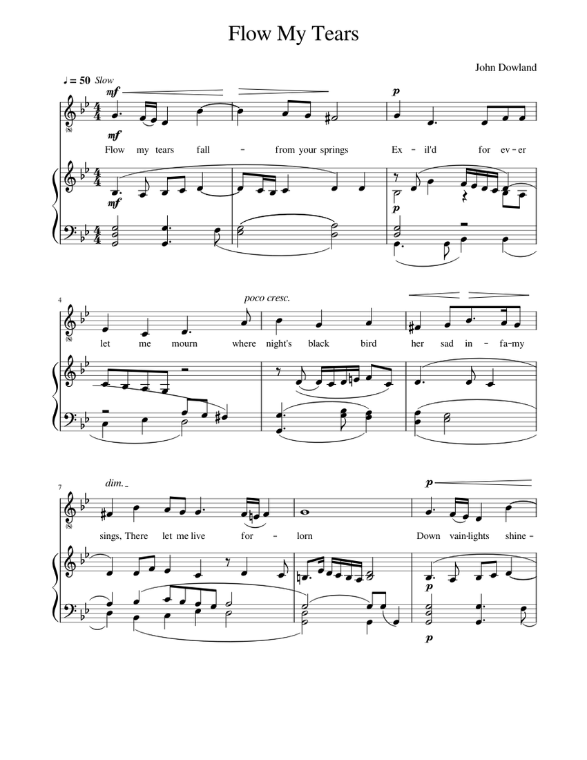 Flow My Tears John Dowland Sheet music for Piano, Vocals (Solo ...
