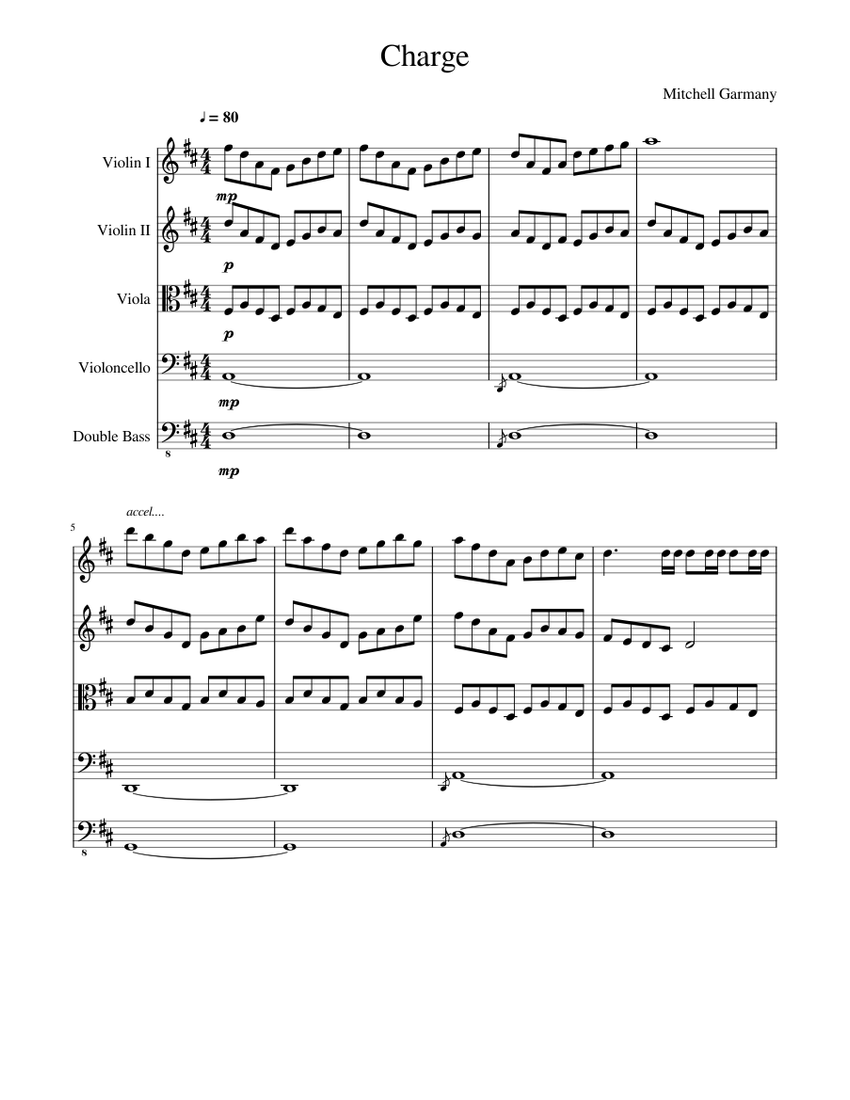 Charge Sheet music for Contrabass, Violin, Viola, Cello (String Quintet ...