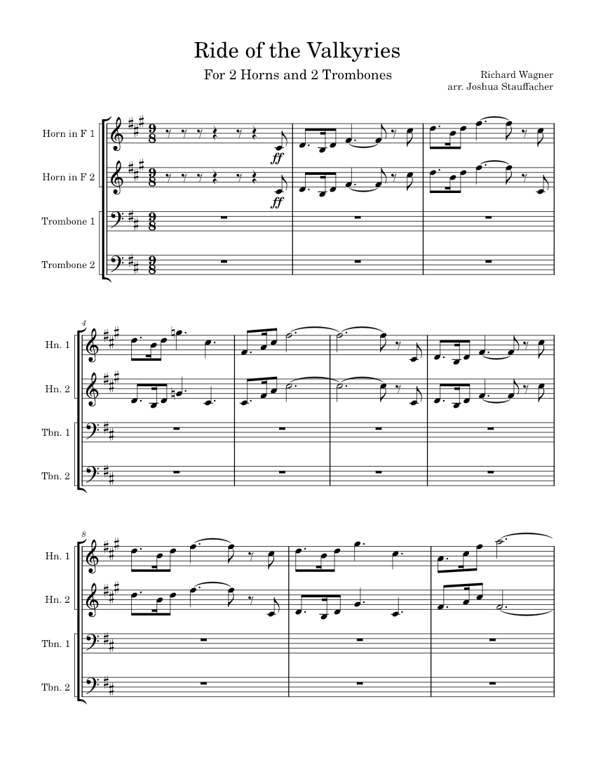 Ride of the valkyries – Richard Wagner Ride of the Valkyries - For 2 Horns and 2 Trombones Sheet ...