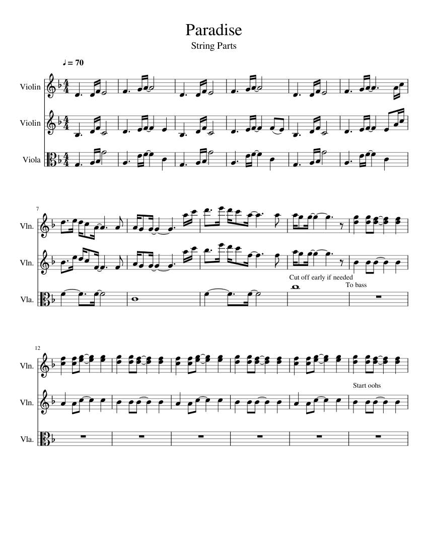 Paradise String Parts Sheet music for Violin, Viola (Mixed Trio ...