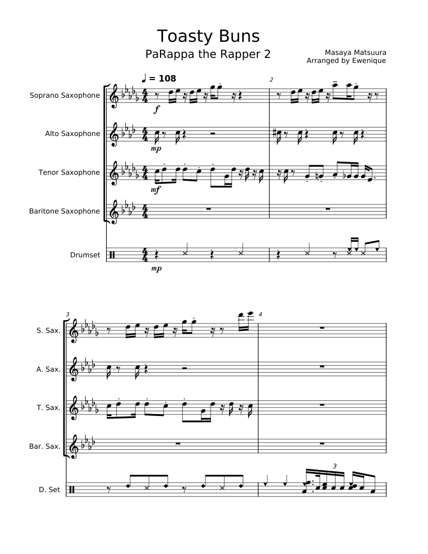 Toasty Buns - for Sax Quartet+ Sheet Music for Saxophone alto ...