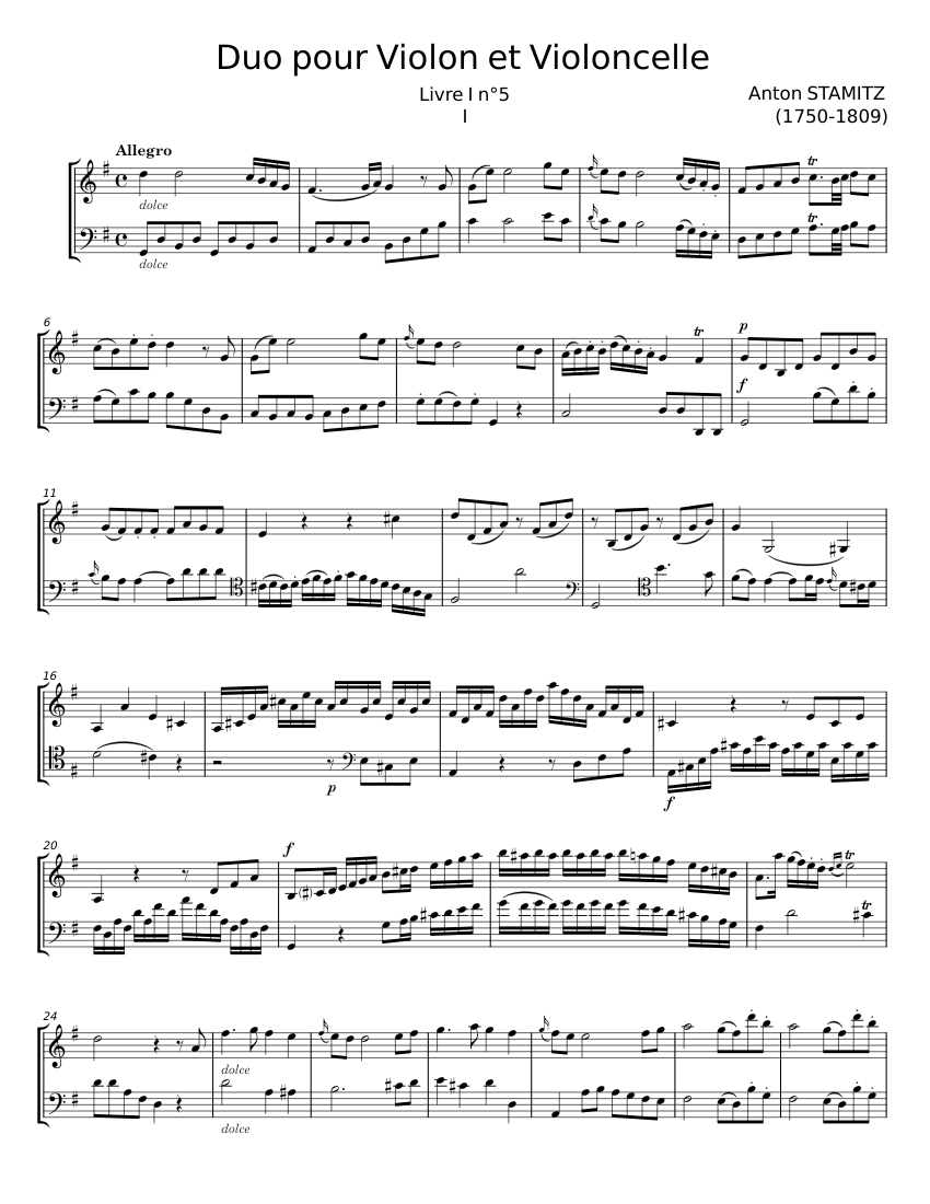 Duo pour Violon et Violoncelle - Anton Stamitz Sheet music for Violin ...
