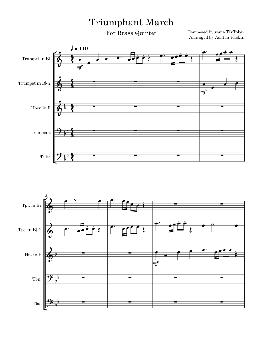 Triumphant March Sheet Music for Trombone, Tuba, French horn, Trumpet ...