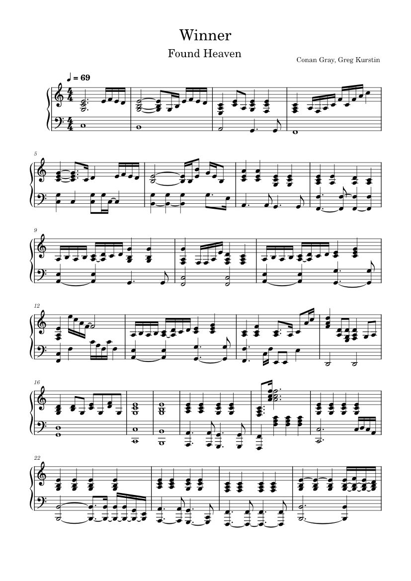 Winner – Conan Gray , Found Heaven Sheet Music for Piano (Solo ...