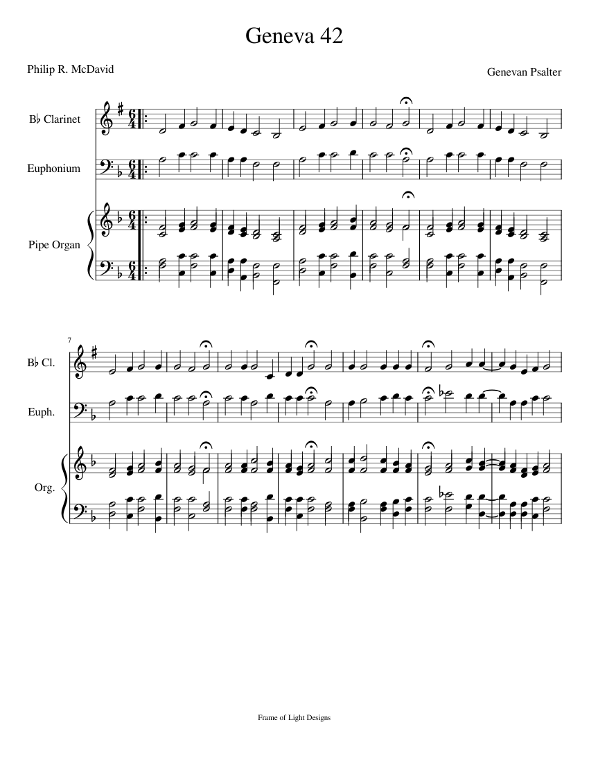 Geneva Psalm 42 Sheet music for Organ, Euphonium, Clarinet in b-flat ...